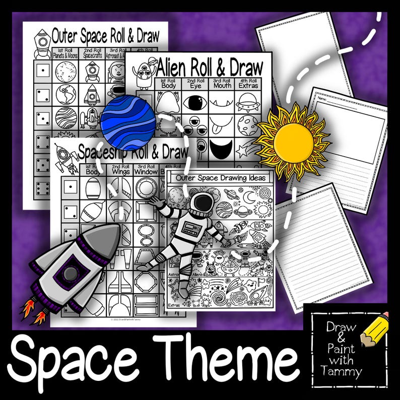 Outer Space Drawing Game: Alien & Spaceship Roll and Draw (printable ...