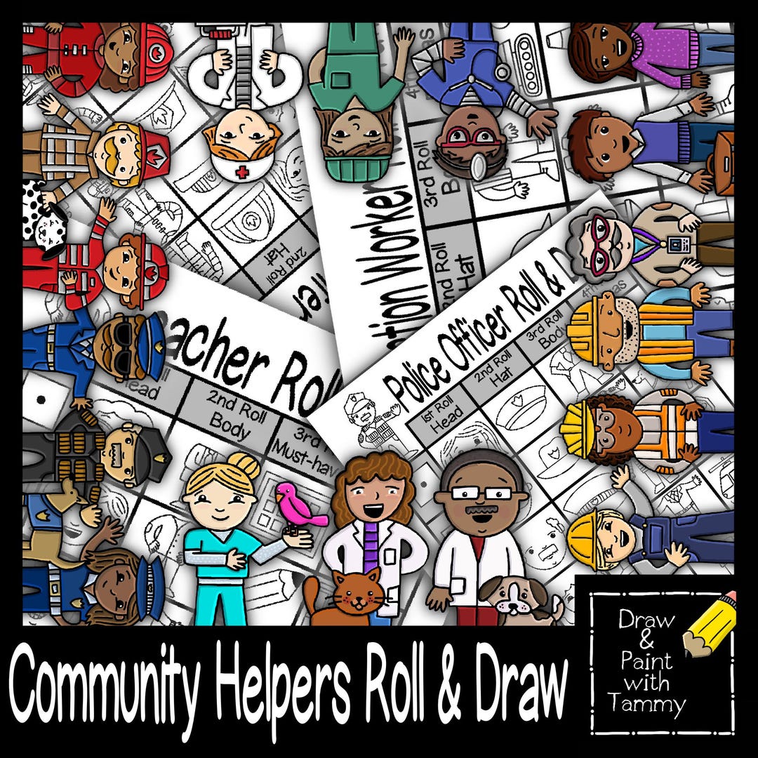 Roll a Community Helper Roll and Draw Art Game Bundle Sub Lesson With ...