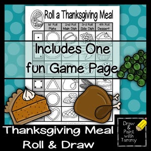 Roll a Thanksgiving Meal Roll and Draw Art Activity Art Sub Lesson an ...