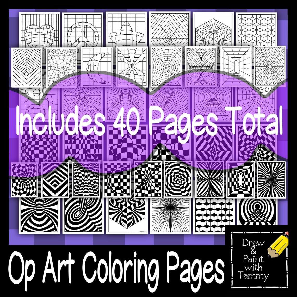 Printable Op Art Coloring Pages: 40 Optical Illusion Designs (digital ...