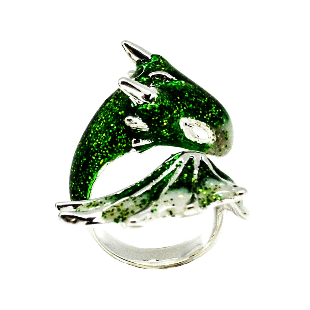 Silver Emerald Dragon Ring - Etsy UK