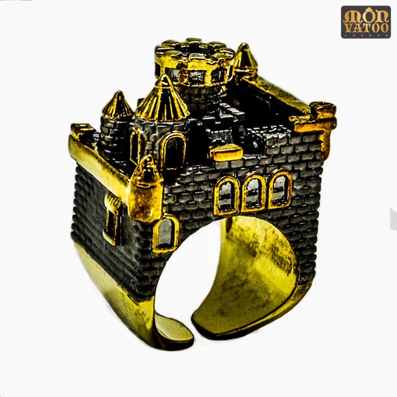 Gold Ruthenium Castle Ring | Etsy