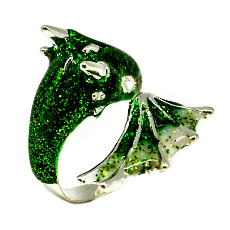 Silver Emerald Dragon Ring | Etsy