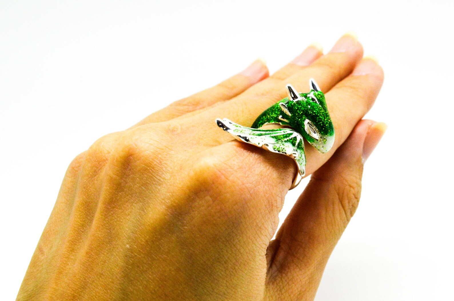 Silver Emerald Dragon Ring | Etsy