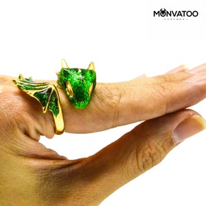 Whimsical Gold Emerald Dragon Fantasy Ring - Green Sparkling Dragon ...