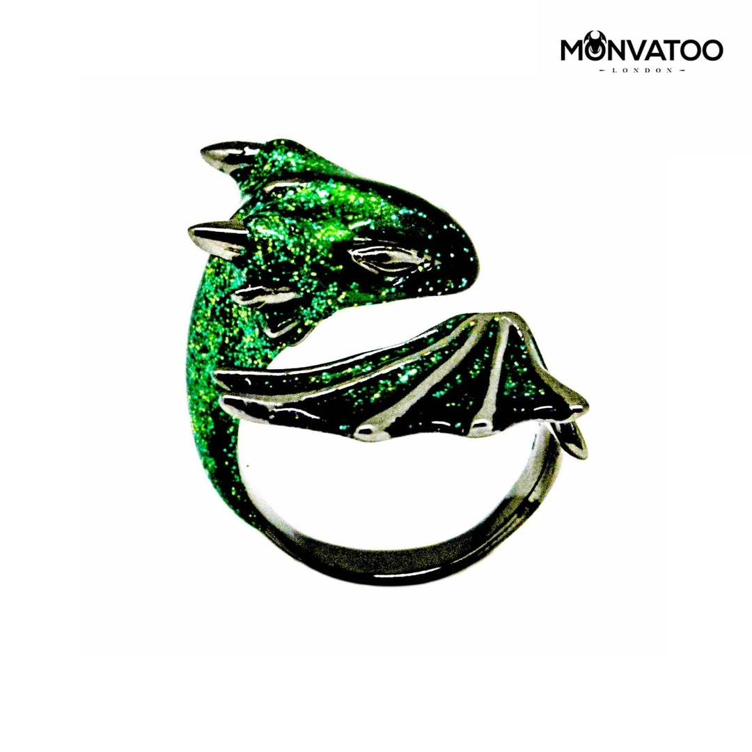 Stunning Black Emerald Dragon Ring - Adjustable Band Whimsical Fantasy ...