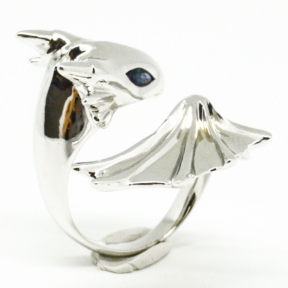 Blue Sapphire Silver Dragon Ring | Etsy