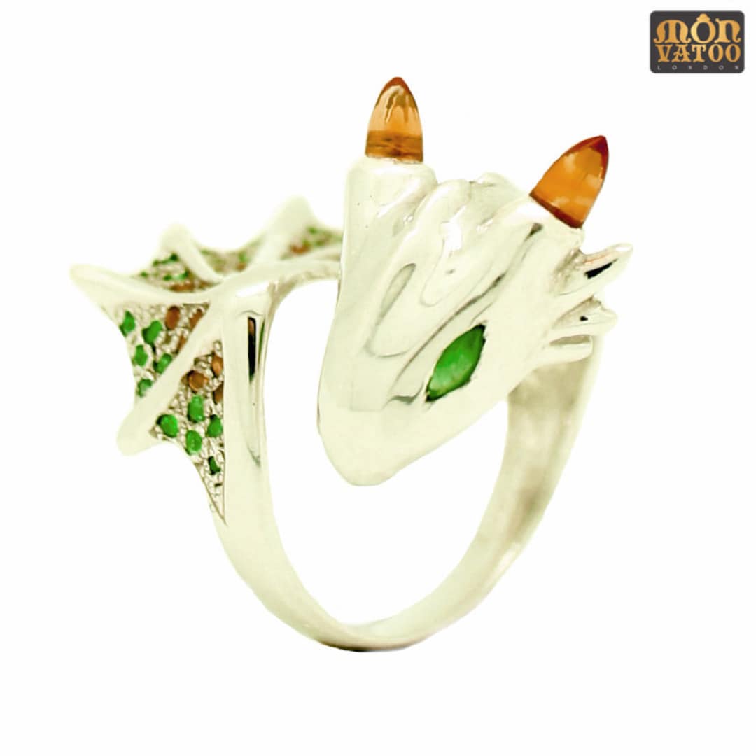 Citrine Emerald Dragon Silver Ring - Etsy