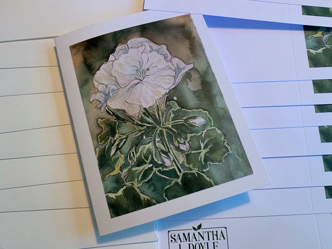 White Geranium Folded Card Set of 10 - Etsy
