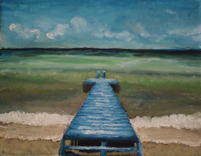 Ocean With Blue Dock Oil Painting, 4x5 and 8x10 Prints on Giclee Fine ...