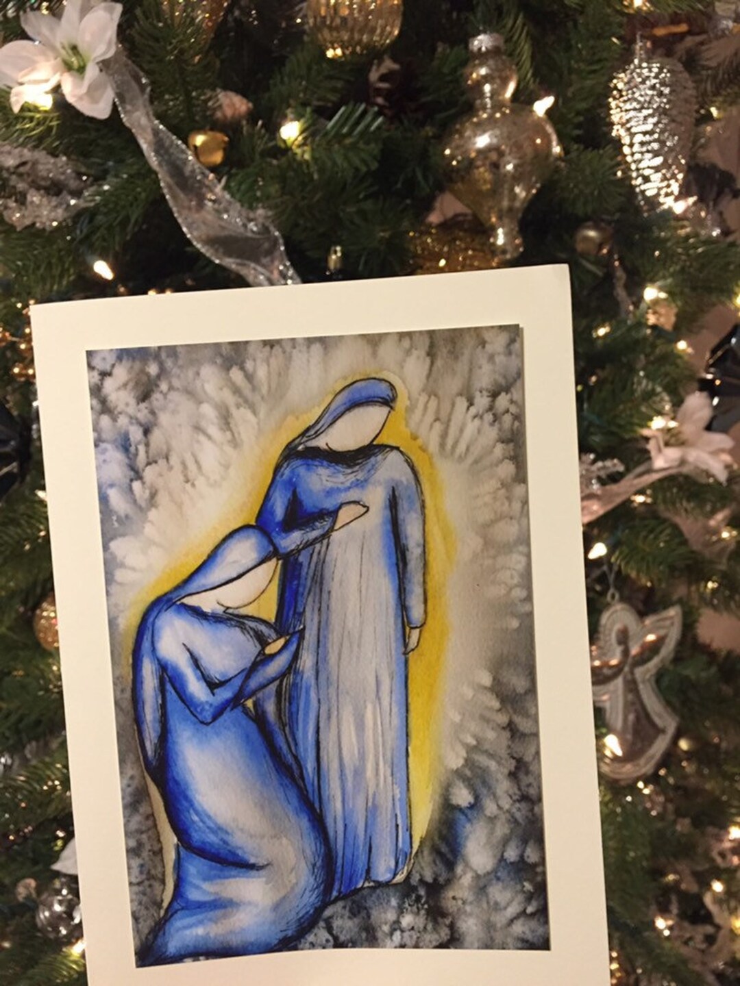 Simple Nativity in Blue and Yellow, Watercolor Christmas Card Set of 3 ...