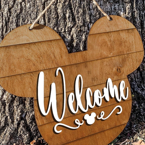 Mouse Farmhouse Welcome Hanging Sign - Etsy