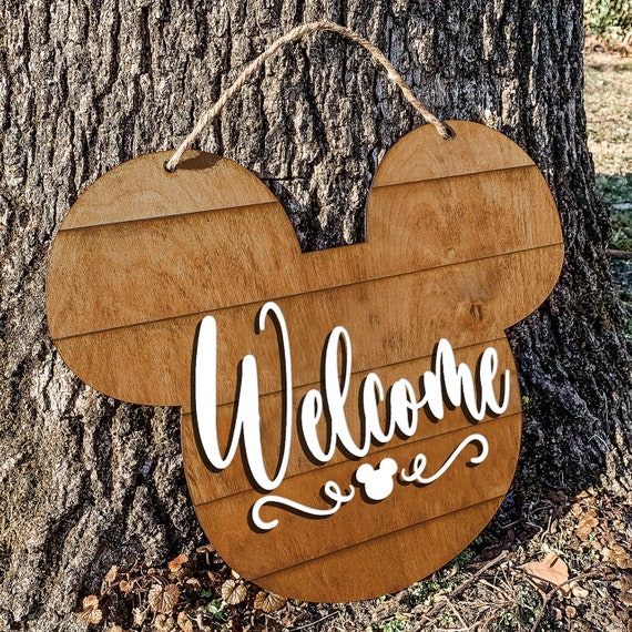 Mouse Farmhouse Welcome Hanging Sign | Etsy