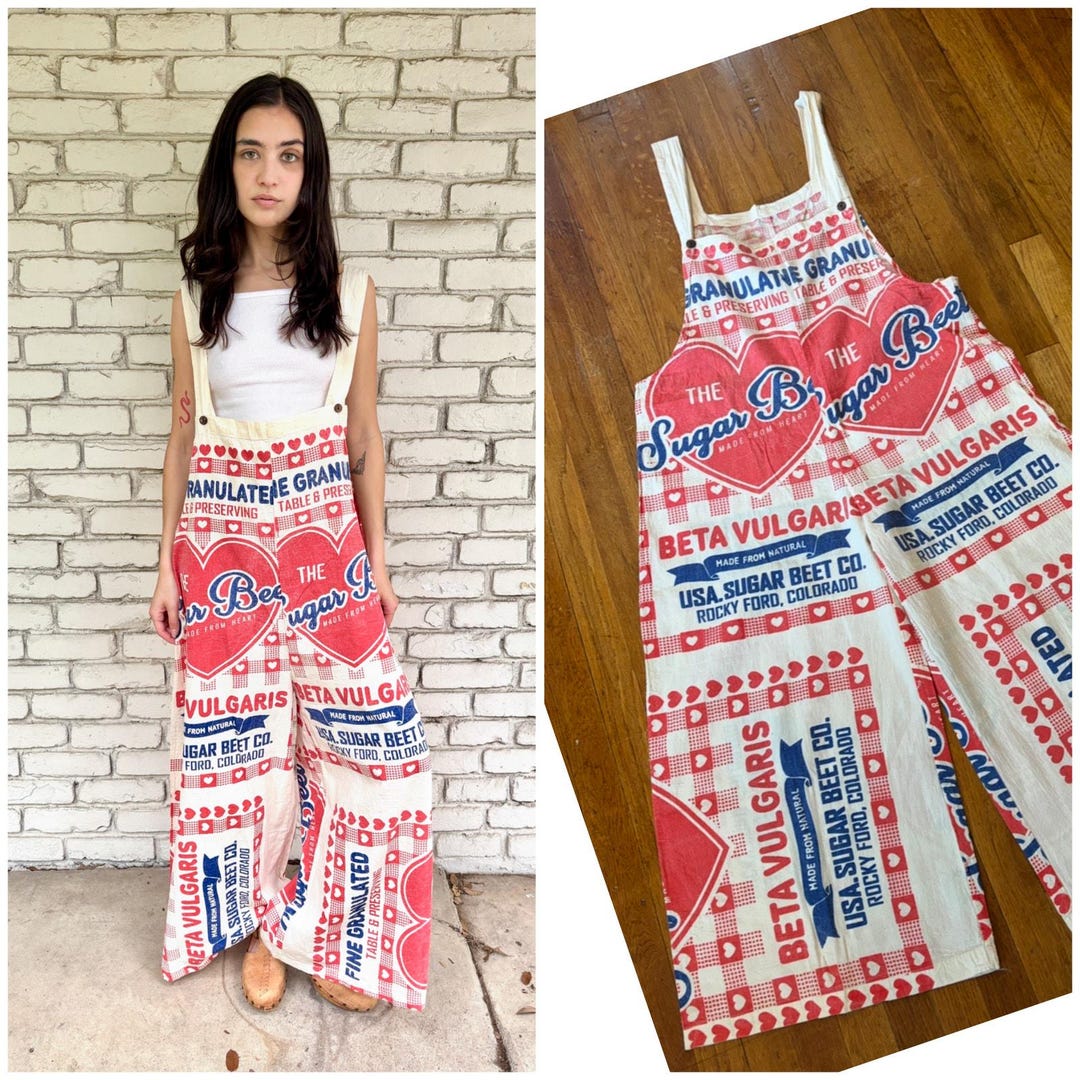 Handmade Vintage Inspired Overalls Jumpsuit Flour Feed Sack Workwear O ...