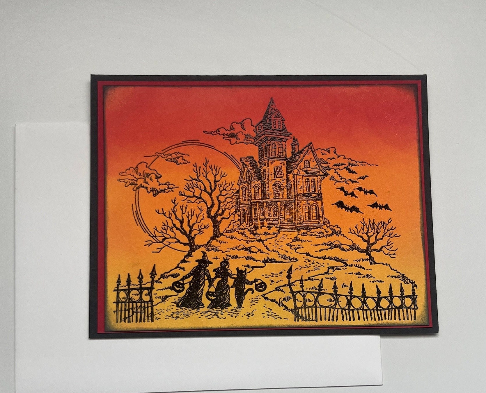 Haunted House Halloween Card - Etsy