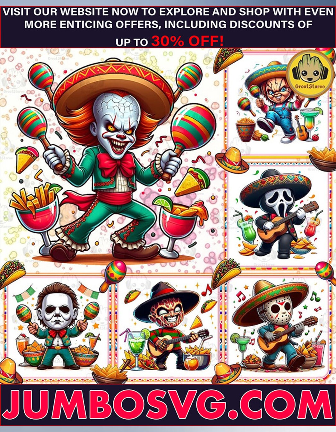 Horror Killer Cinco De Mayo Png Bundle Design, Cinco De Drinko Png ...