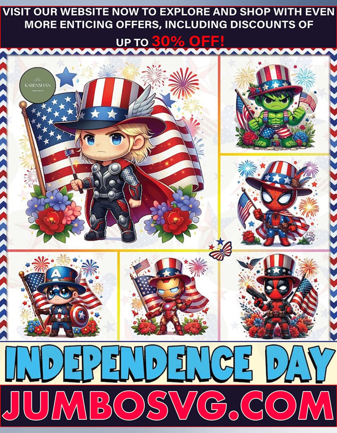 6 Superhero Fourth of July PNG Bundle, Superhero Independence Day ...