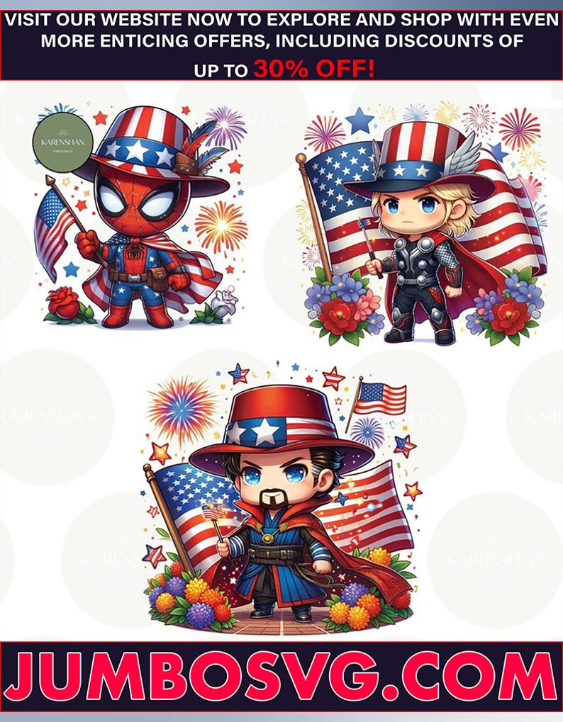 6 Superhero Fourth of July PNG Bundle, Superhero Independence Day ...