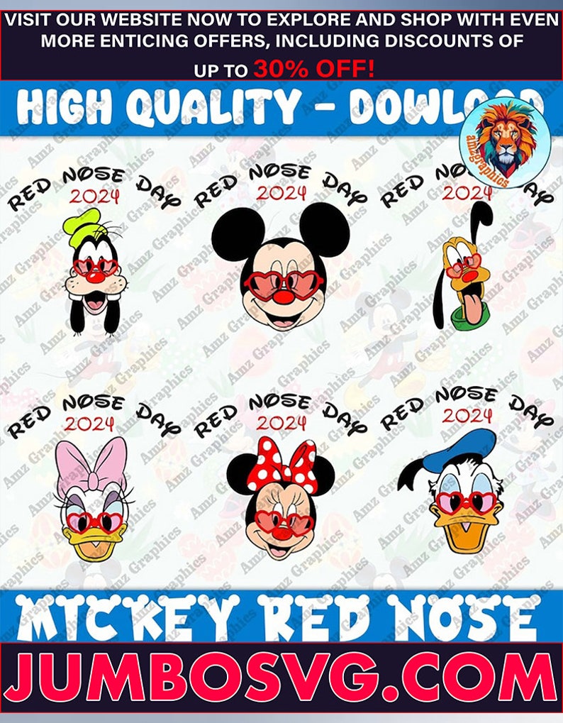6 Mouse and Friend Cartoon Red Nose Day Png Bundle, Red Nose Cartoon ...