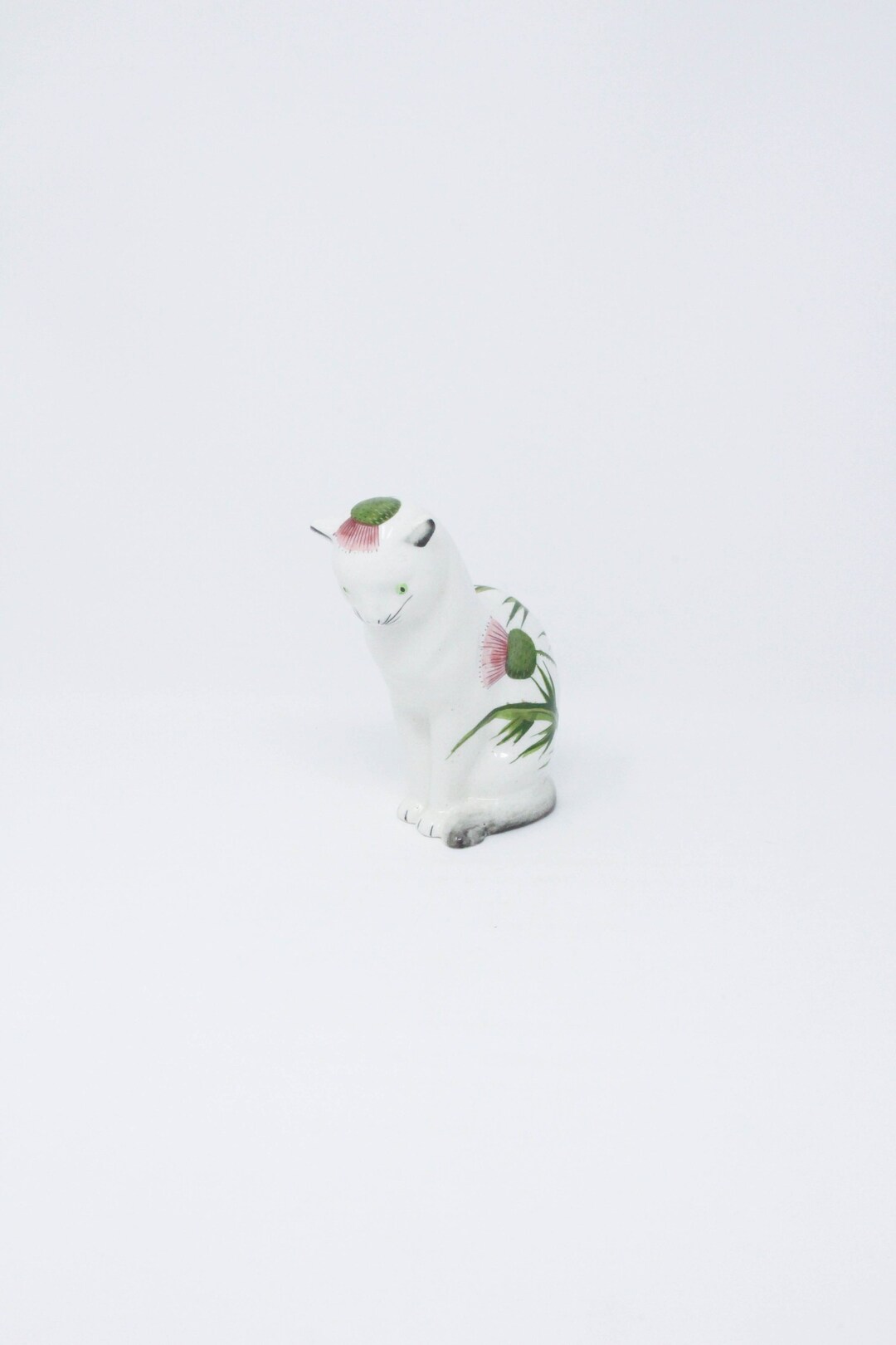 Plichta Cat Figurine. Ceramic Cat With Painted Thistle Decoration ...