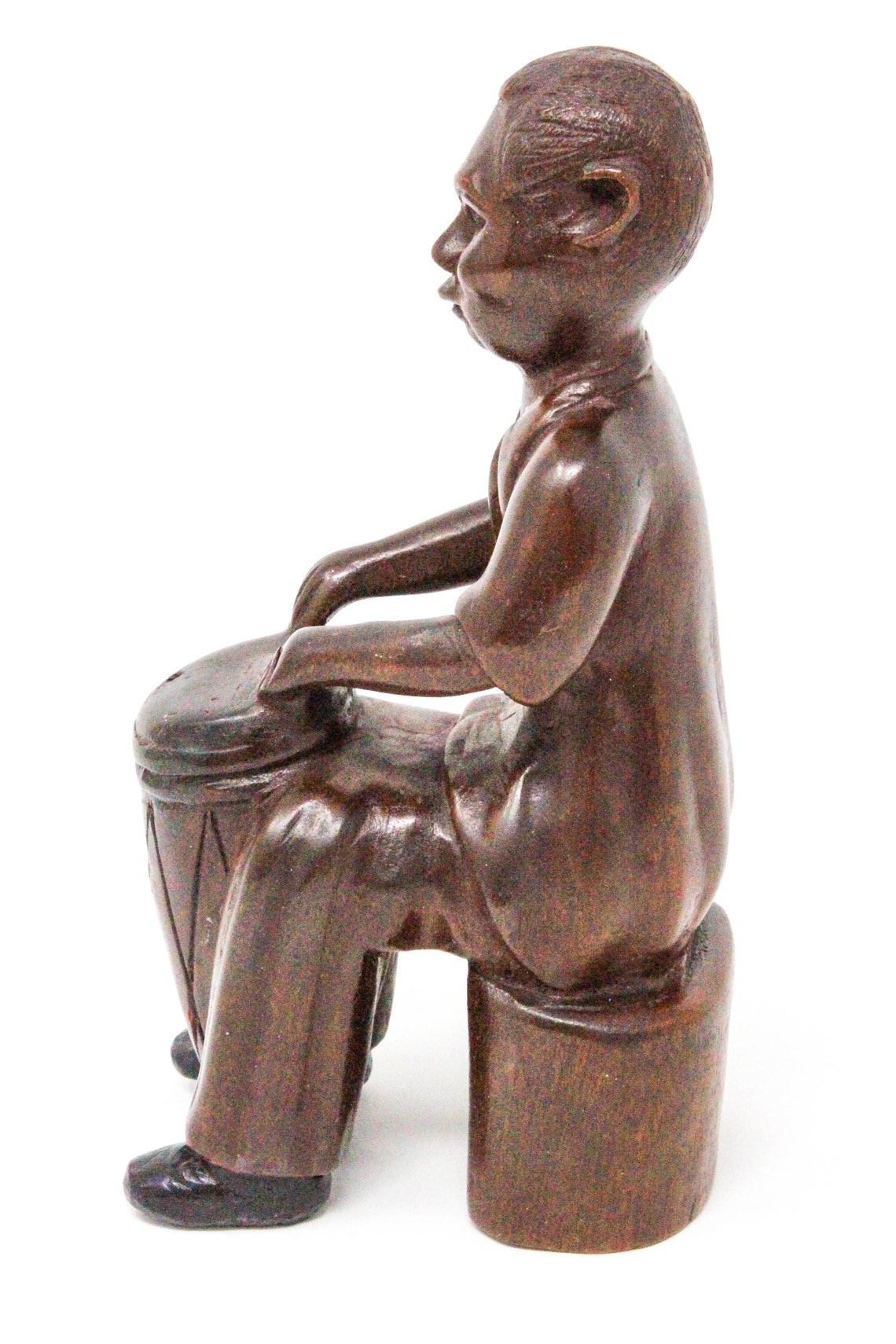 Vintage African Wood Sculpture of Man Playing A Drum. Art | Etsy