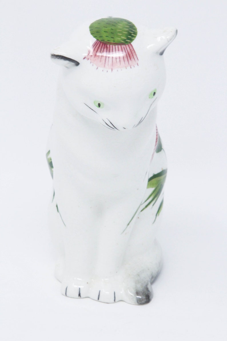 Plichta Cat Figurine. Ceramic Cat With Painted Thistle Decoration ...