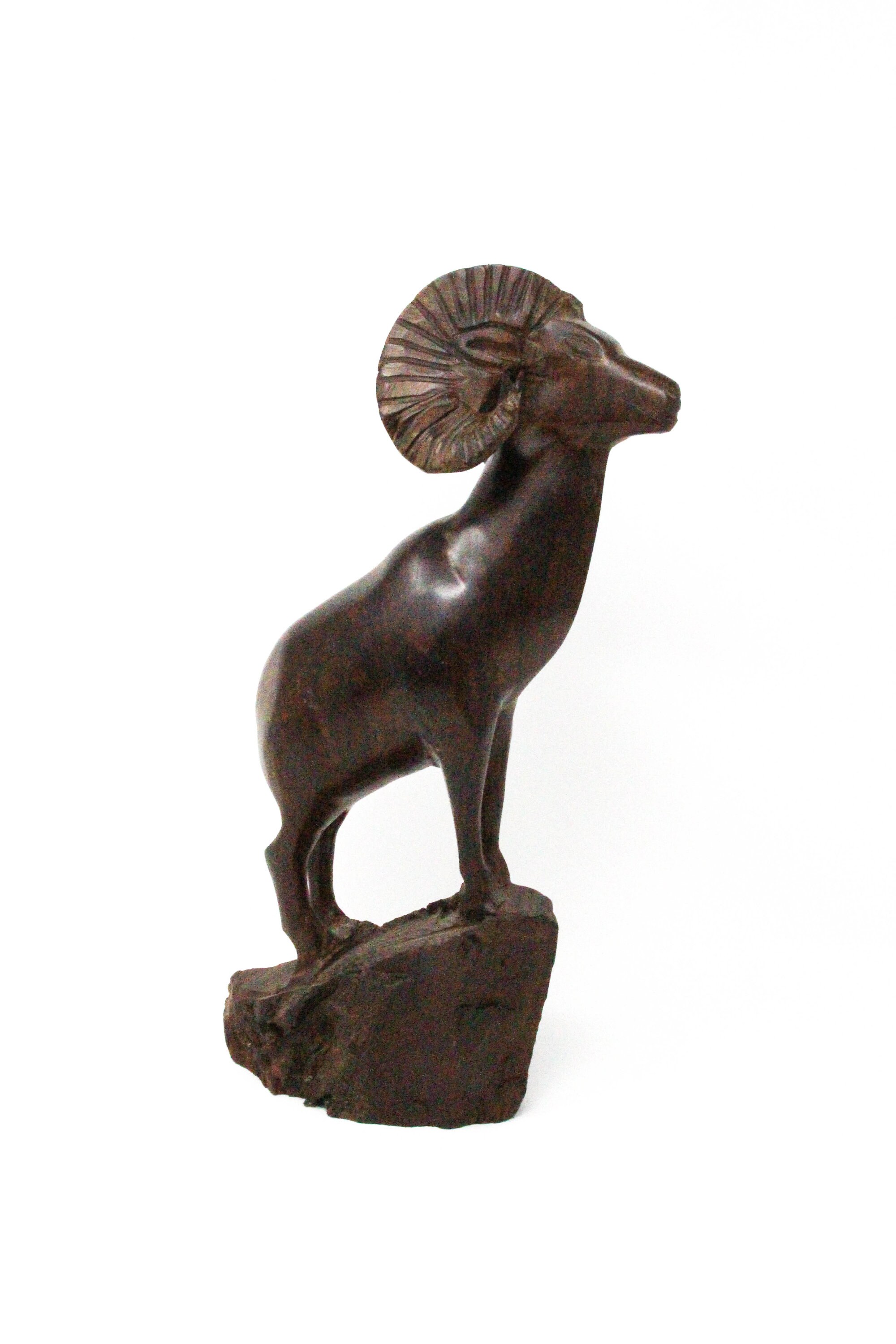 Wooden Ram Statue. Vintage Hand Carved Wood Ram Sculpture. | Etsy