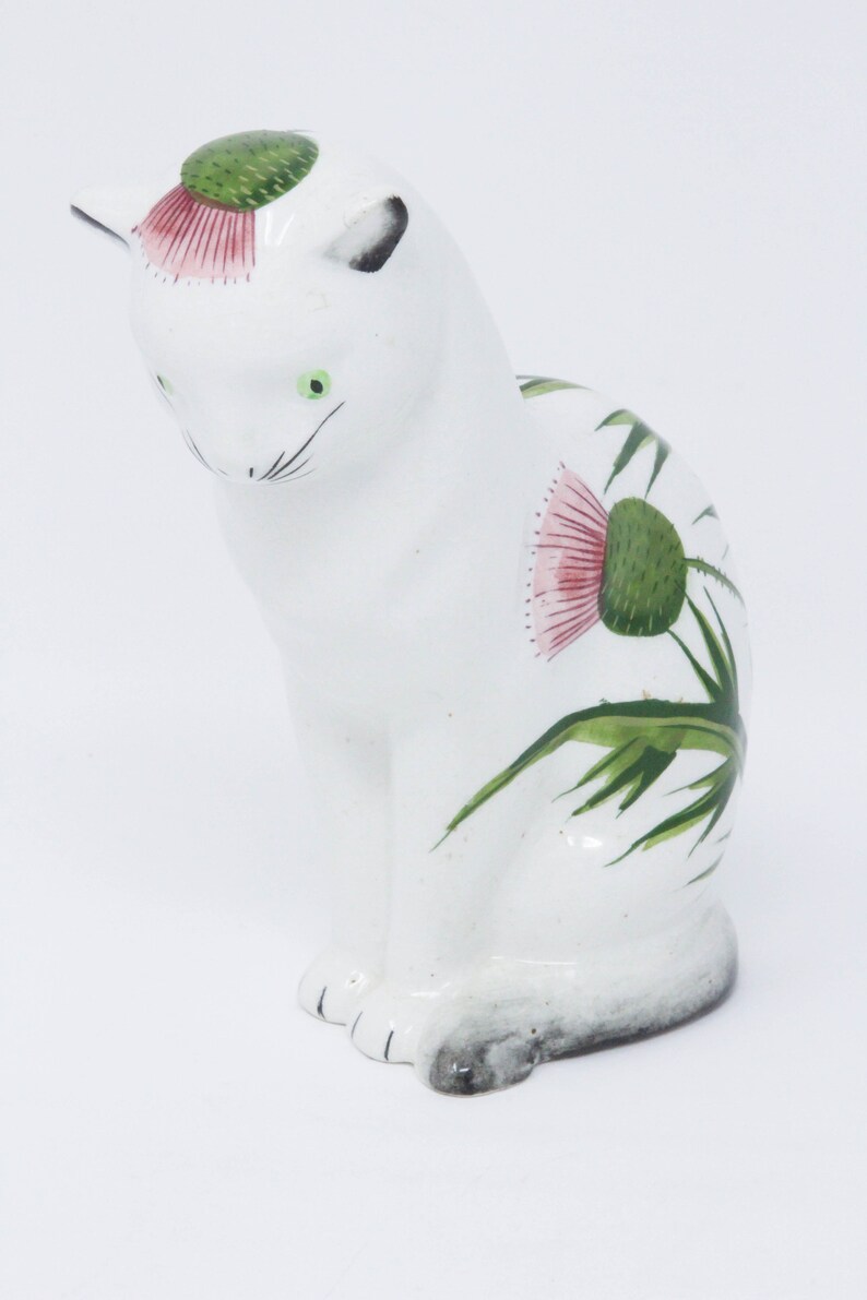 Plichta Cat Figurine. Ceramic Cat With Painted Thistle Decoration ...