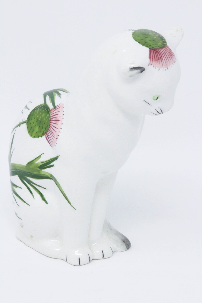 Plichta Cat Figurine. Ceramic Cat With Painted Thistle Decoration ...