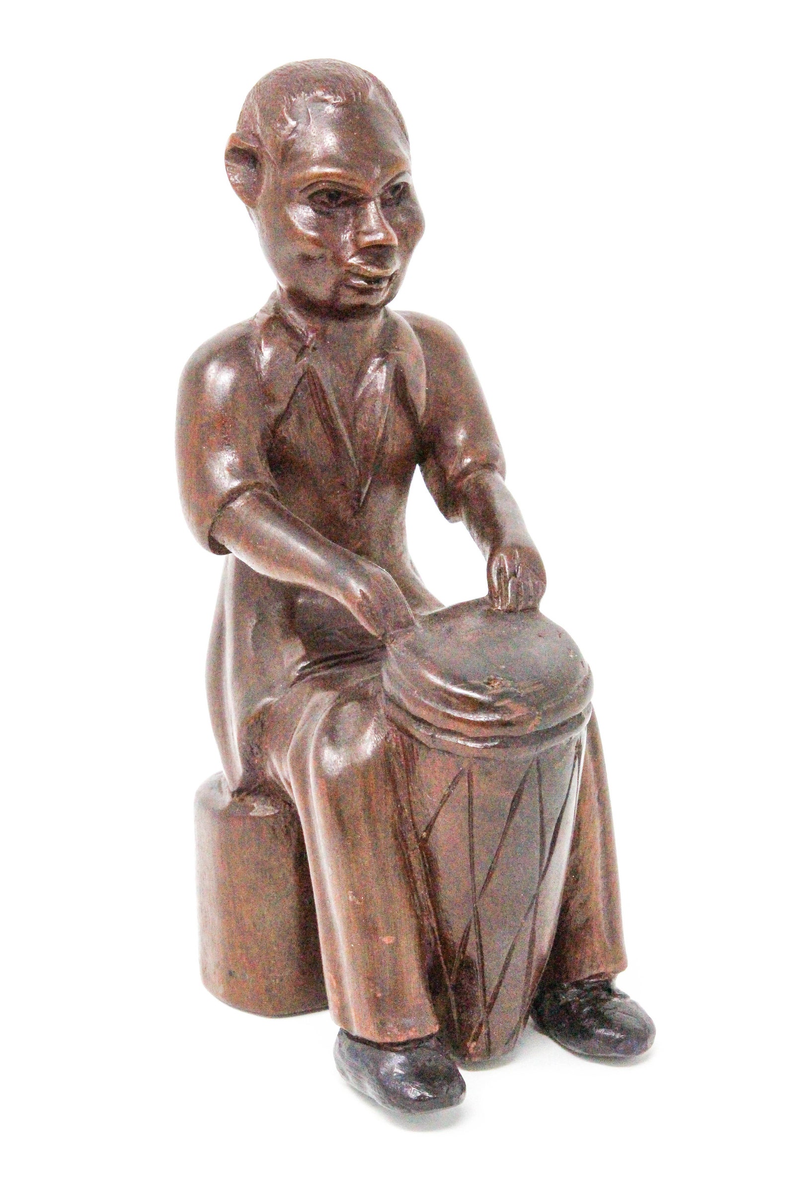 Vintage African Wood Sculpture of Man Playing A Drum. Art | Etsy