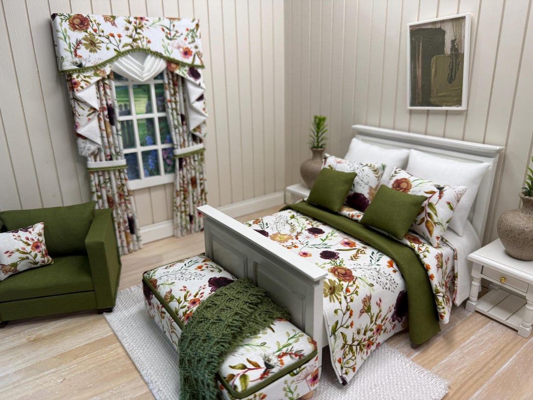 Handmade Miniature 1:12 Scale Doll House 8 Piece Bed Linen Set and ...