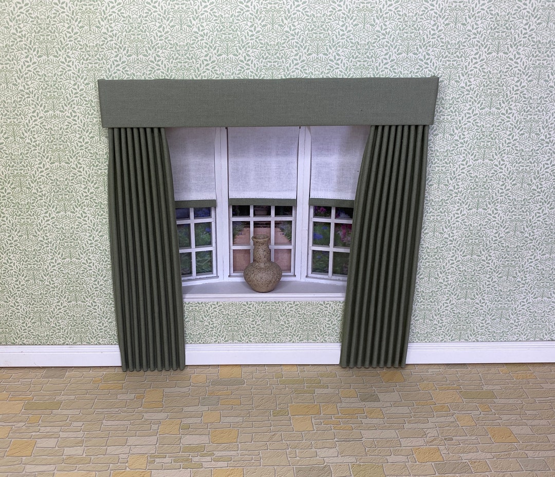 Handmade Miniature 1:12 Scale Curtains Drapes With a Pelmet for Bay ...