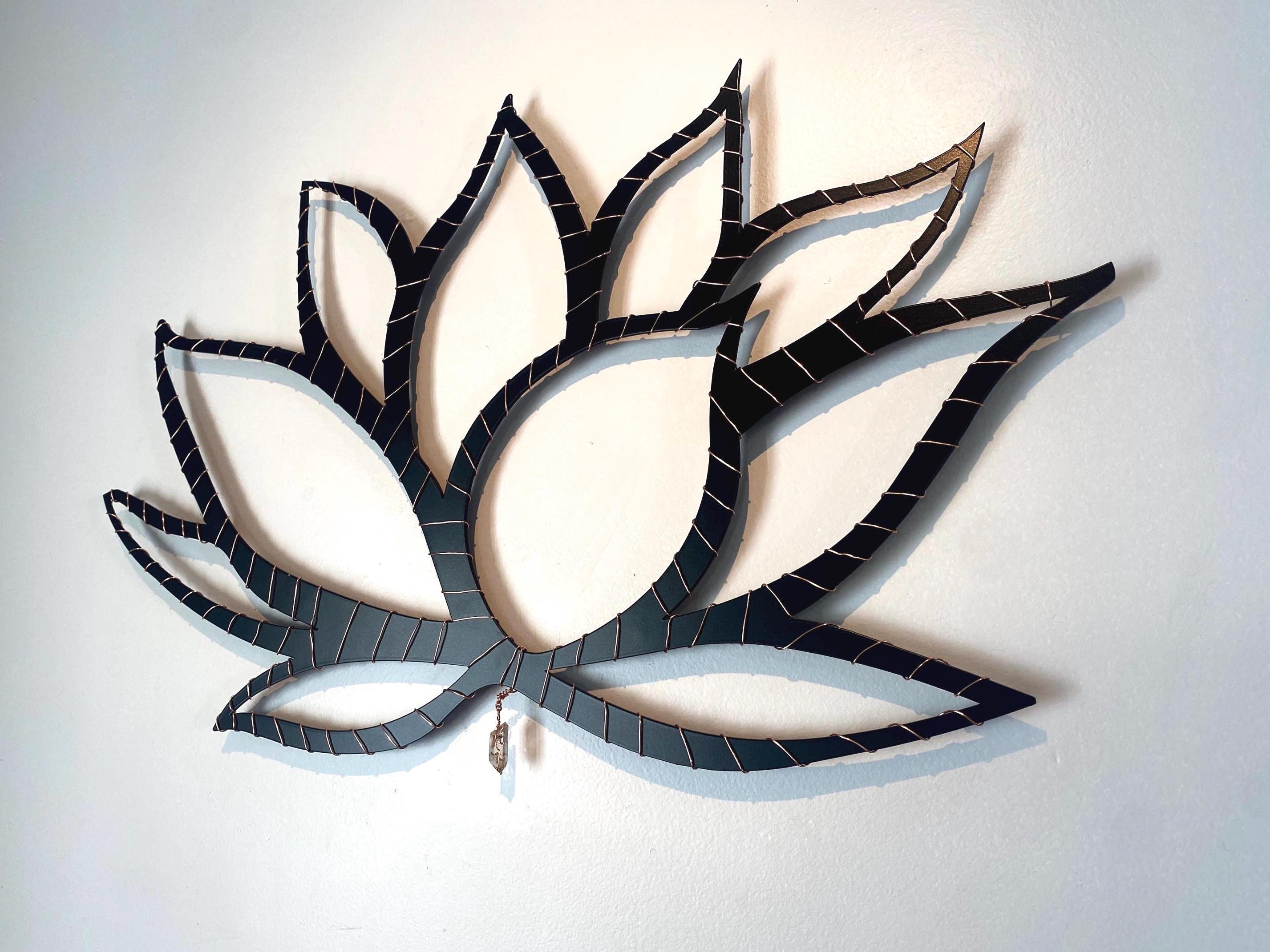 Black Copper Wrapped Lotus Flower With Rutilated Quartz Crystal - Metal ...