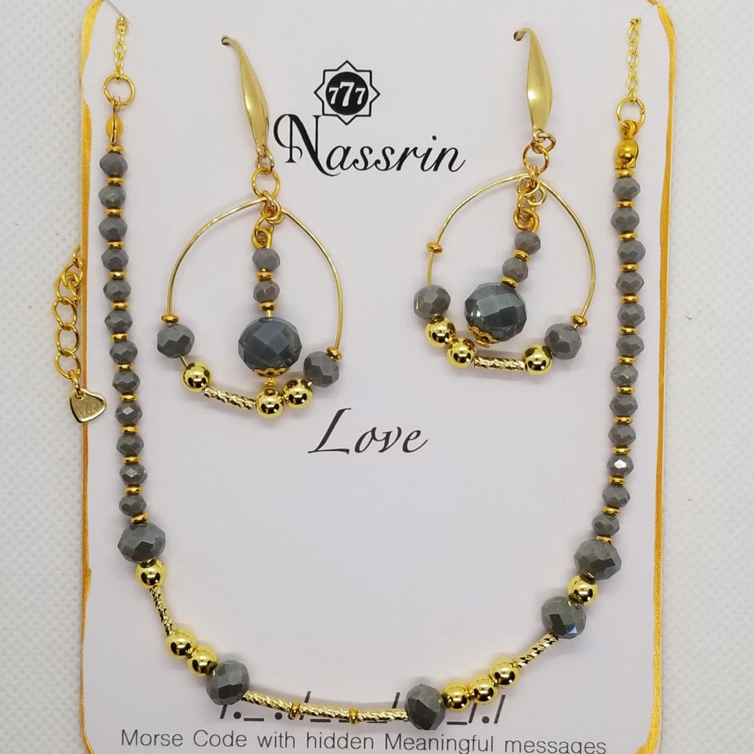 Morse Code LOVE Necklace, 18K Gold Plated Beads & Chain, Crystal Beads ...