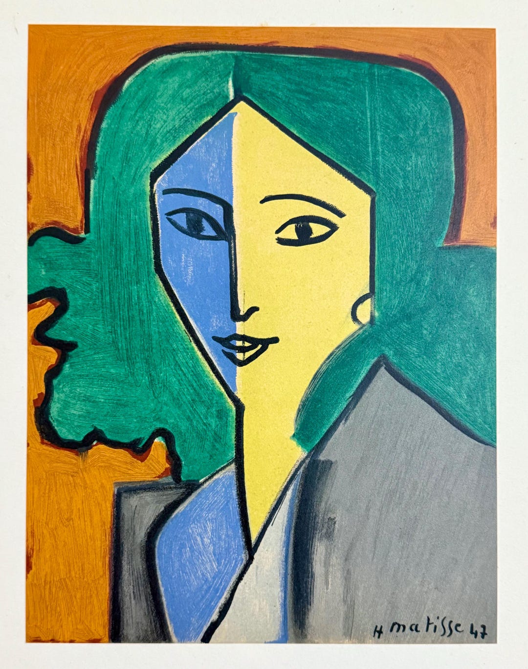 Henri Matisse C.1954 Woman Face in Blue Yellow Model Portrait Original ...