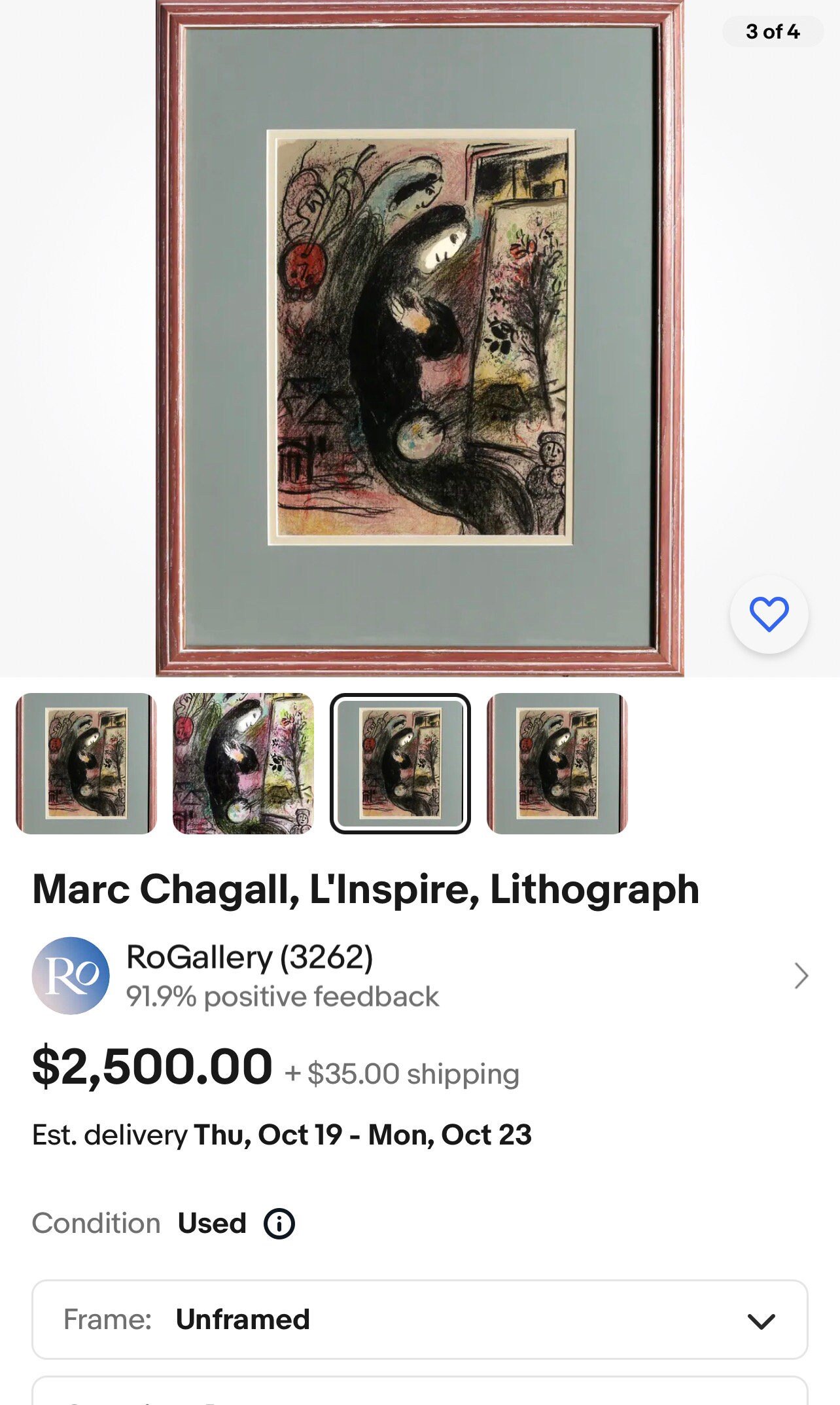 Marc Chagall C.1963 Inspiration Original Color Lithograph COA Surreal ...