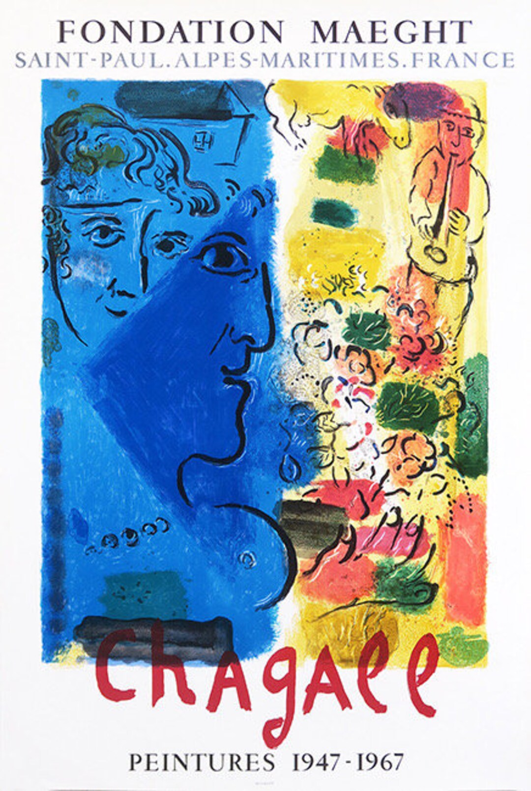 Marc Chagall C1967 Profile in Blue Original Lithograph Poster Mourlot ...