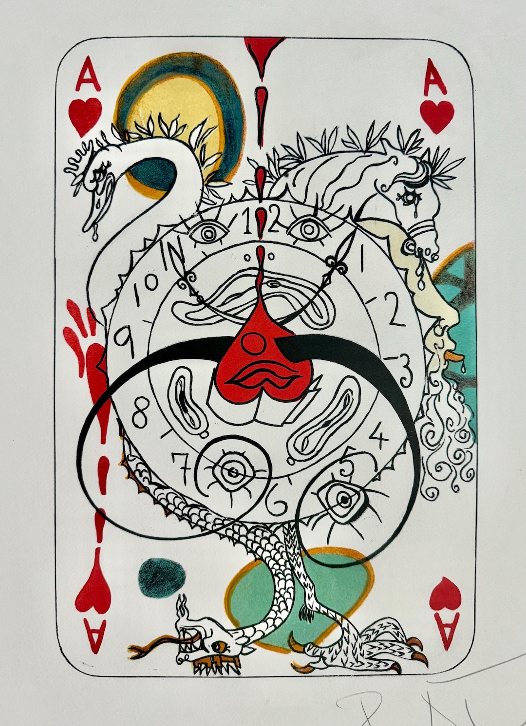 Salvador Dali C.1972 Playing Cards Suite Ace of Hearts Original Hand ...