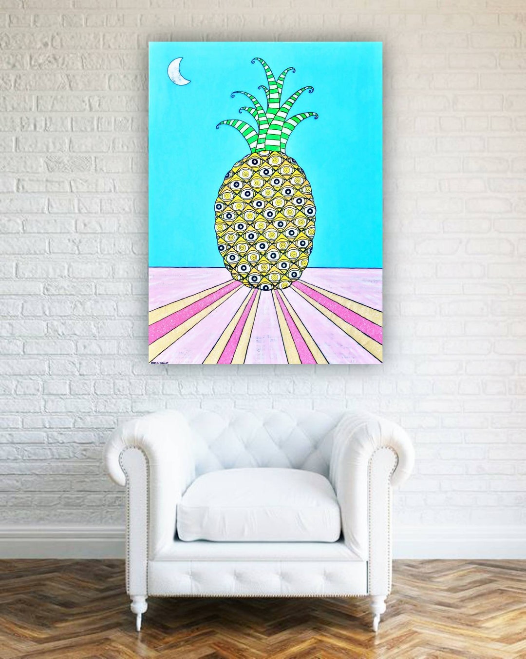 Escher's Pineapple Original Art Mixed Media Painting Surreal Abstract ...