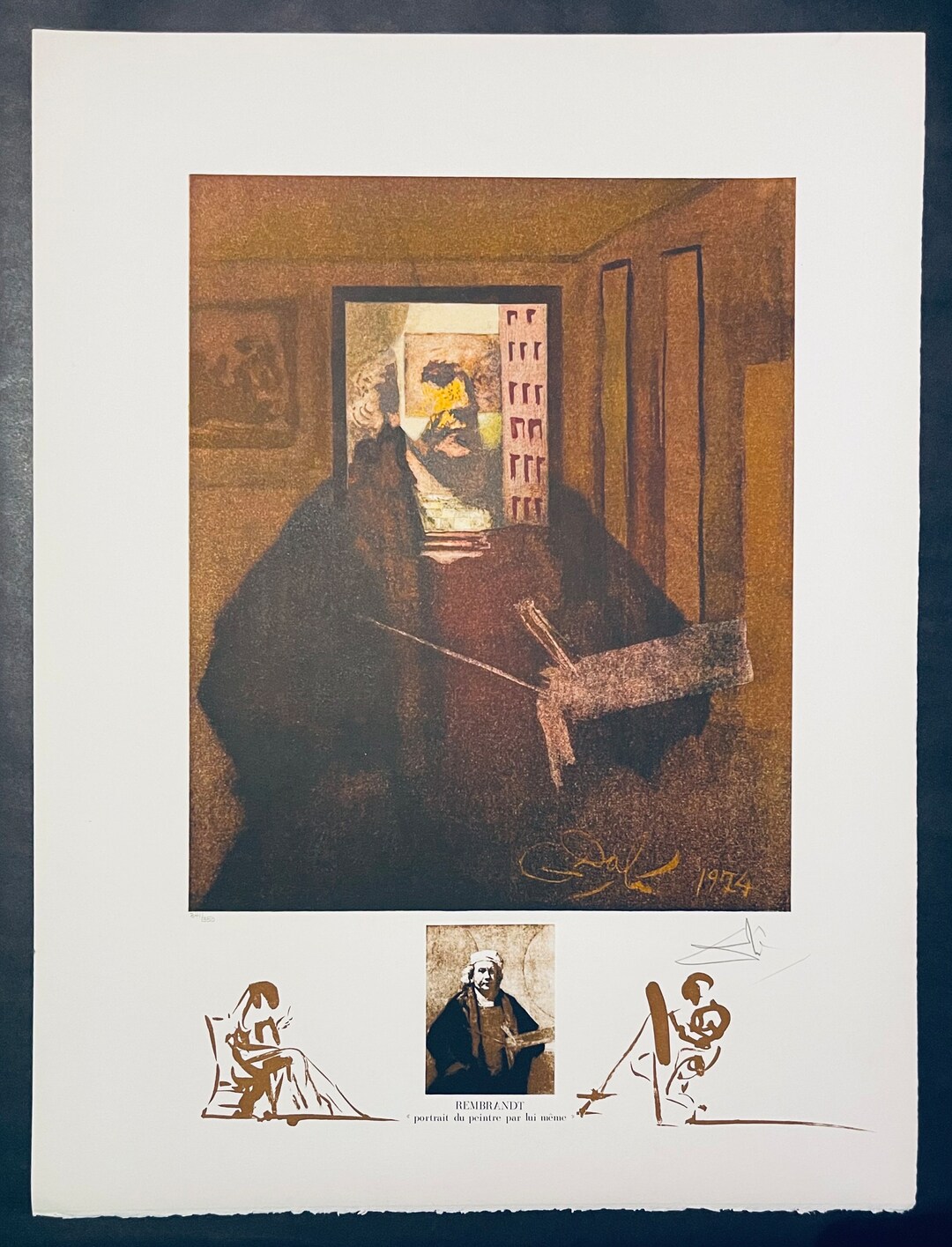 Salvador Dali C.1974 Rembrandt Van Rijn Original Hand Signed Lithograph ...