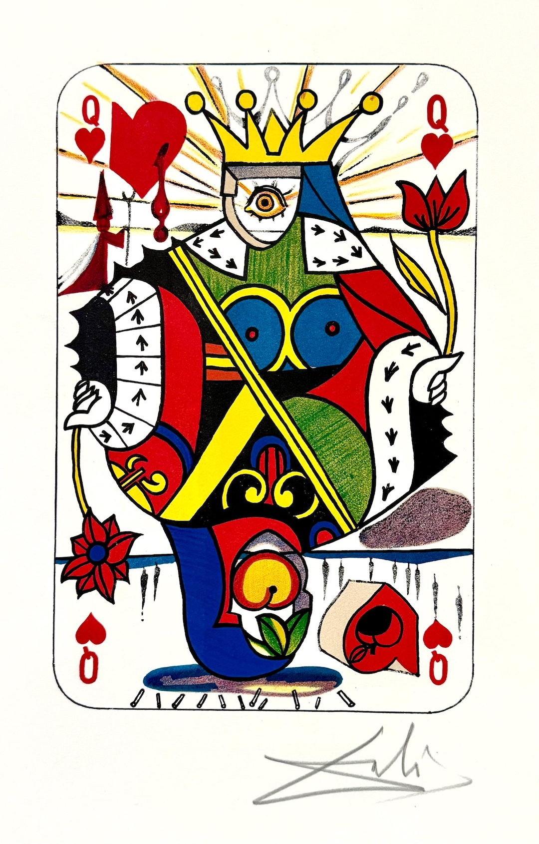 Salvador Dali C.1972 Playing Cards Suite Queen of Hearts Original Hand ...