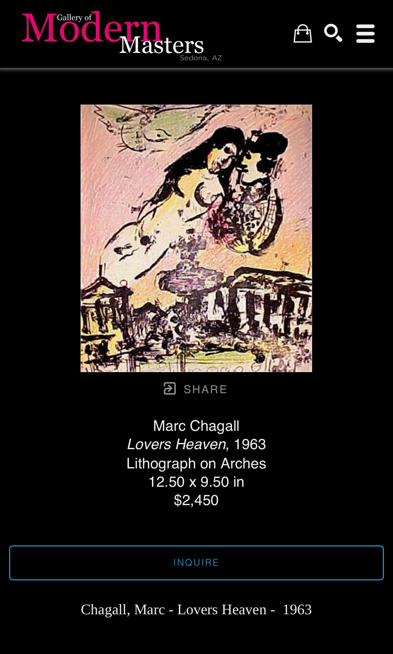Marc Chagall C.1963 the Lovers Heaven Original Limited - Etsy
