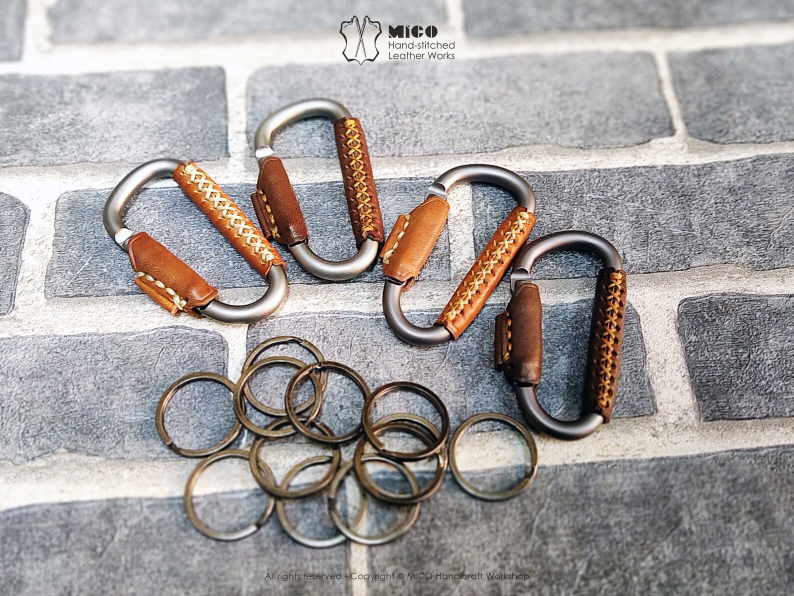 MICO Carabiner Leather Wrapped Key Holder, Key Chain, Key Fob ...