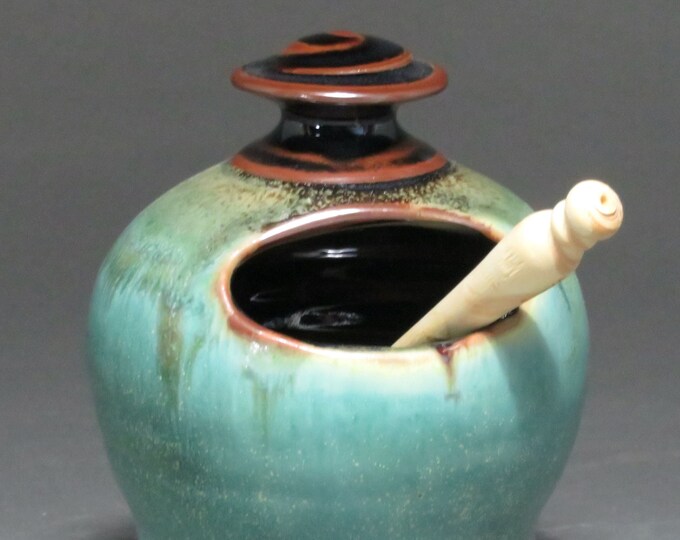 Salt Cellar or Salt Pig With Patina Green and Temmoku Glazes - Etsy