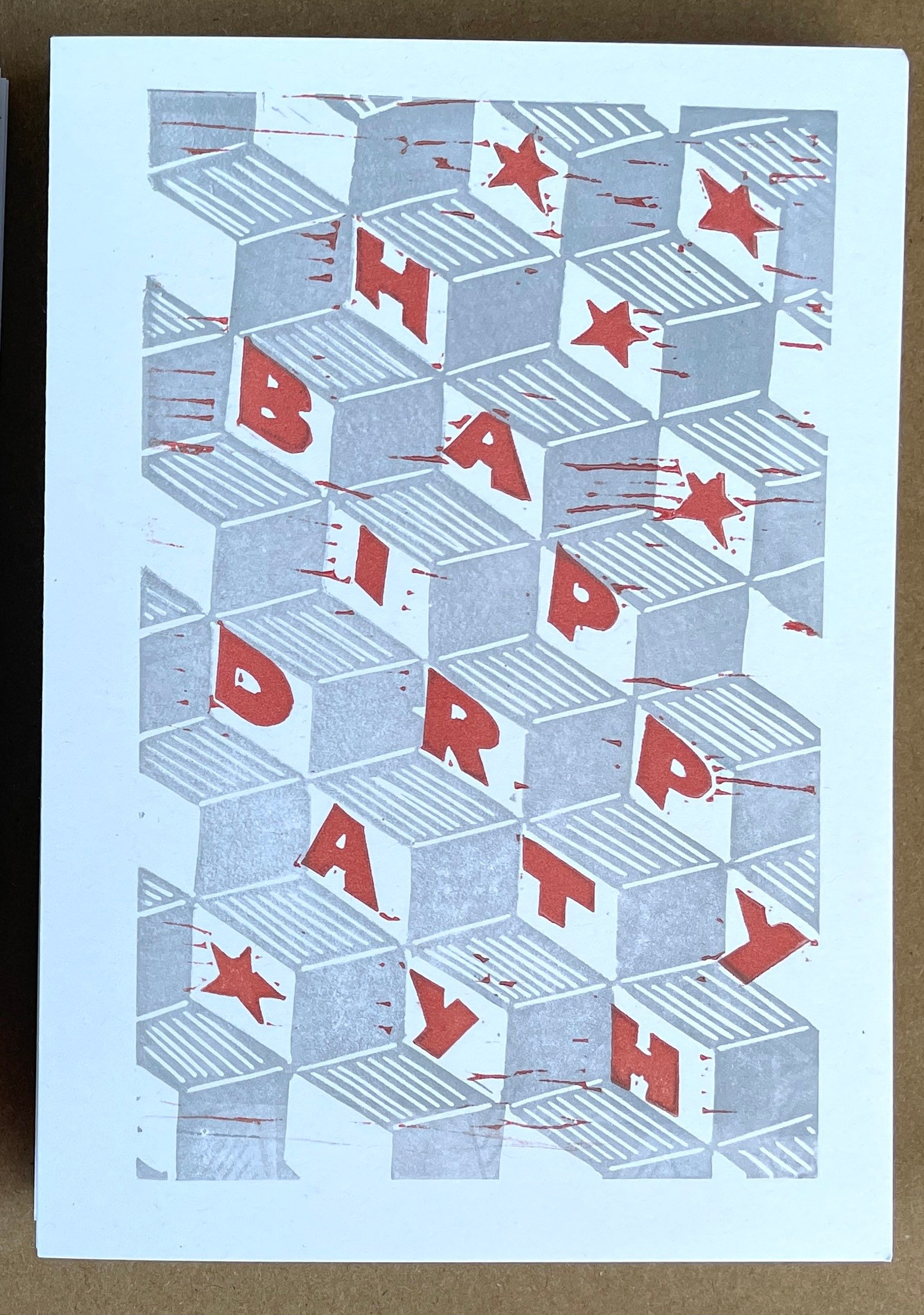 Happy Birthday Cubes Handprinted Linocut Birthday Card - Etsy