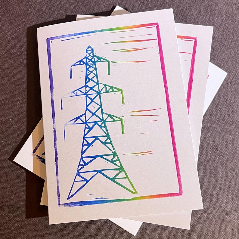Rainbow Pylon Greetings Card - Hand Printed - Etsy UK