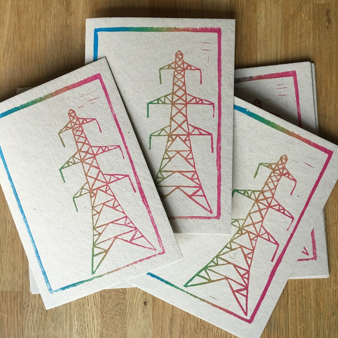 Rainbow Pylon Greetings Card Hand Printed - Etsy UK