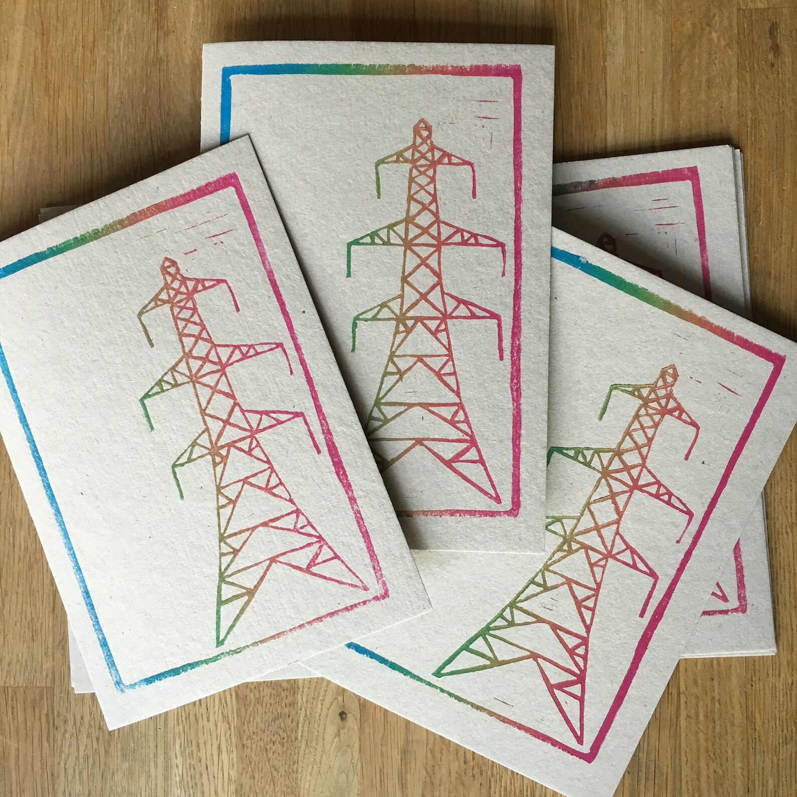 Rainbow Pylon Greetings Card - Hand Printed - Etsy UK