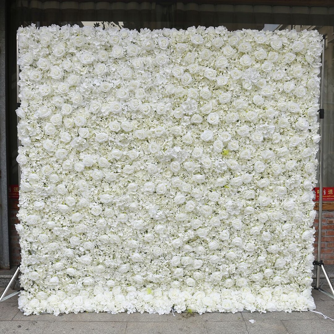 3D White Flower Wall Green Plants for Wedding Arrangement Event Salon ...