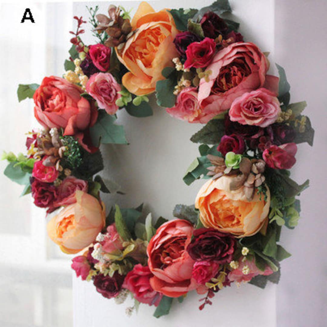 Artifical Flower Wreth Rose Plant Wreath for Front Door Farmhouse Decor ...